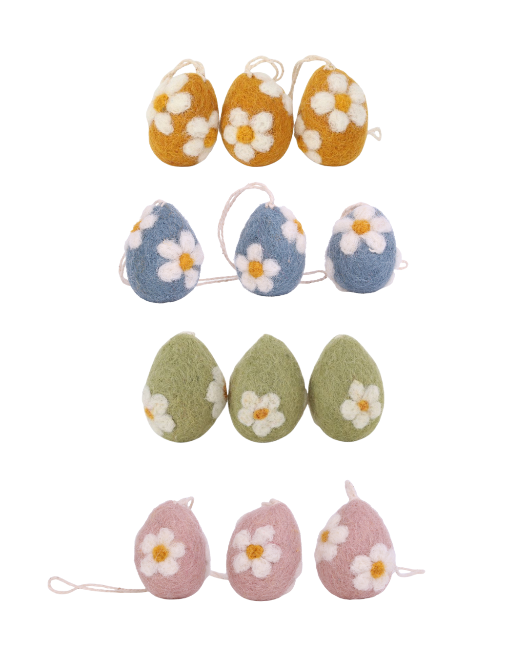 Ostereier mit weißen Blumen 3er-Set Filzanhänger von Gry & Sif – Südstrand